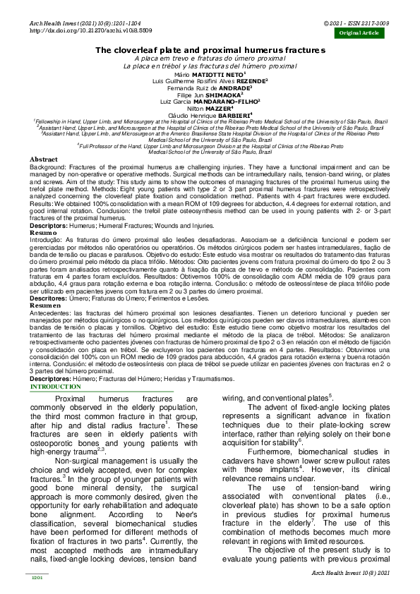 (PDF) The cloverleaf plate and proximal humerus fractures