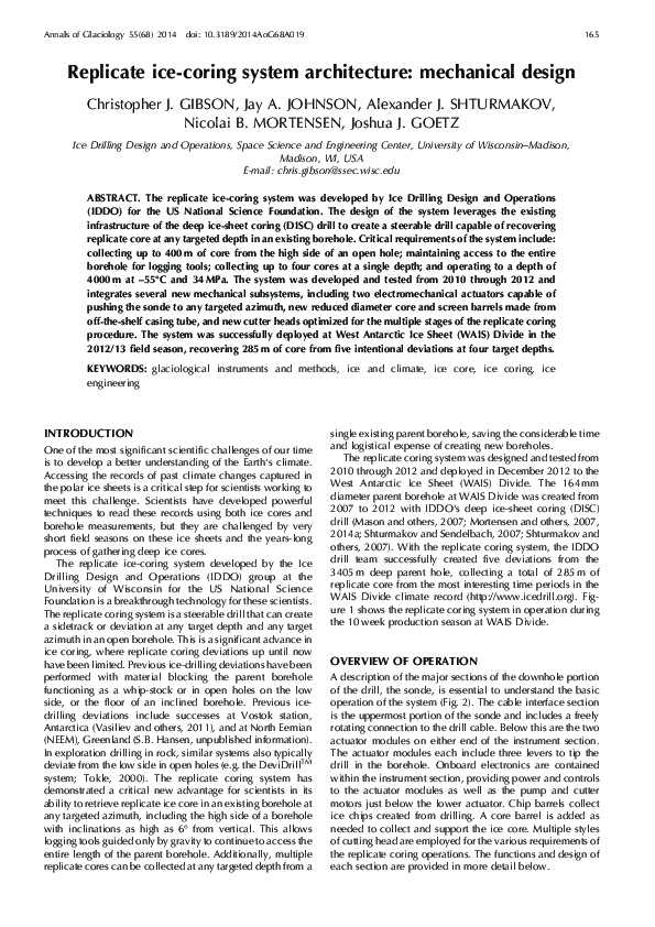 (PDF) Replicate ice-coring system architecture: mechanical design