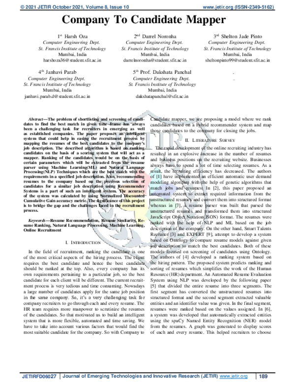 (PDF) Company To Candidate Mapper