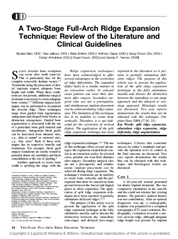 (PDF) A Two-Stage Full-Arch Ridge Expansion Technique: Review of the ...