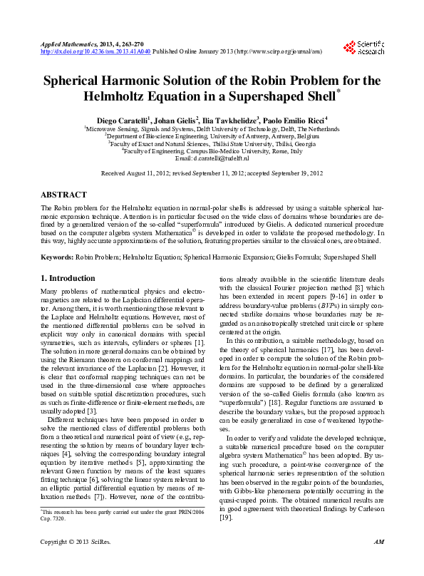 (PDF) Spherical Harmonic Solution of the Robin Problem for the ...