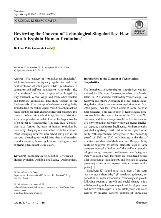 (PDF) Reviewing the Concept of Technological Singularities: How Can It Explain Human Evolution?
