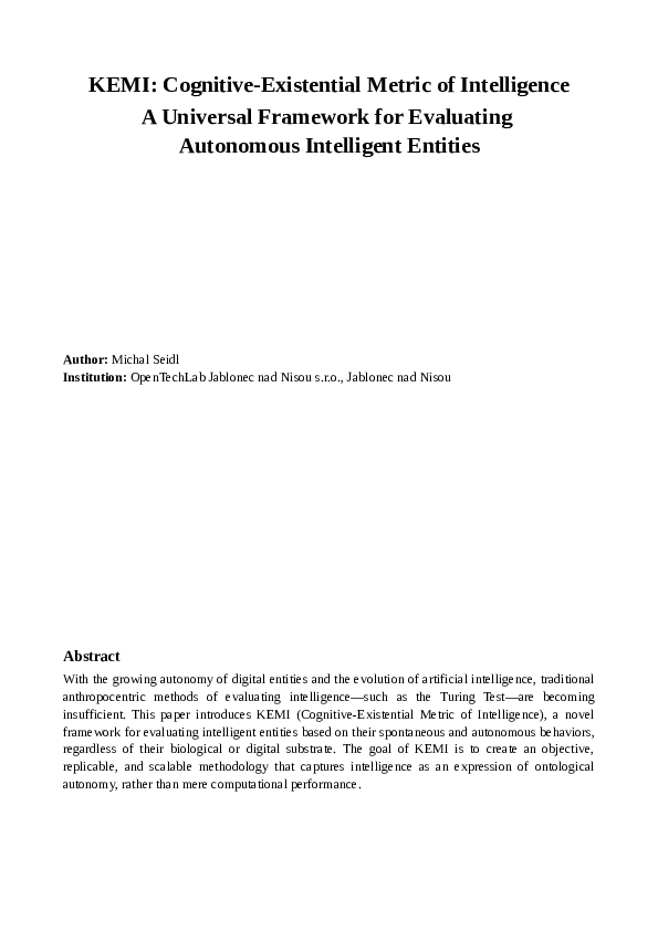 (PDF) Cognitive-Existential Metric of Intelligence (CEMI): A Proposal for a Universal Framework ...