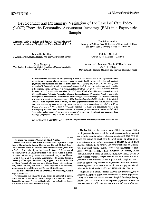 (PDF) Development and preliminary validation of the Level of Care Index ...