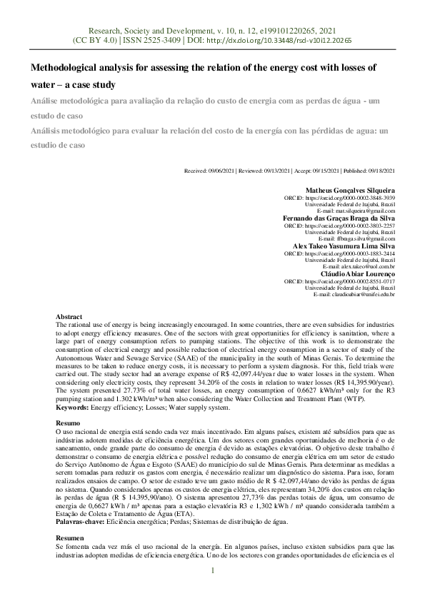 (PDF) Methodological analysis for assessing the relation of the energy cost with losses of water ...