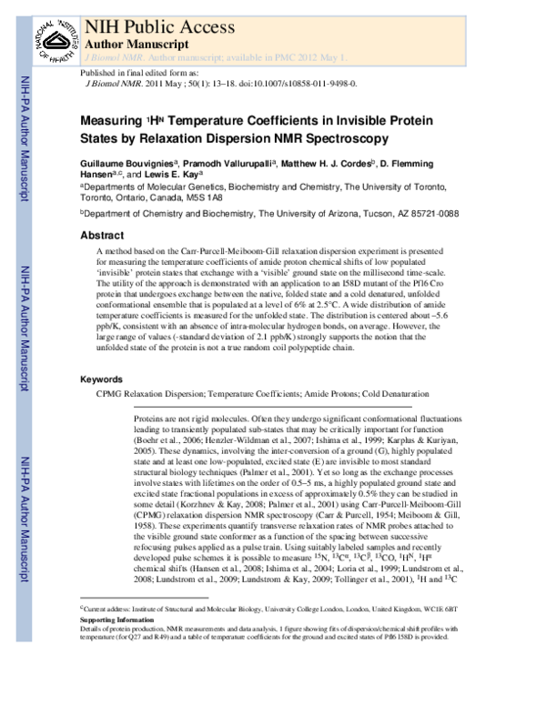 (PDF) Measuring 1HN temperature coefficients in invisible protein ...