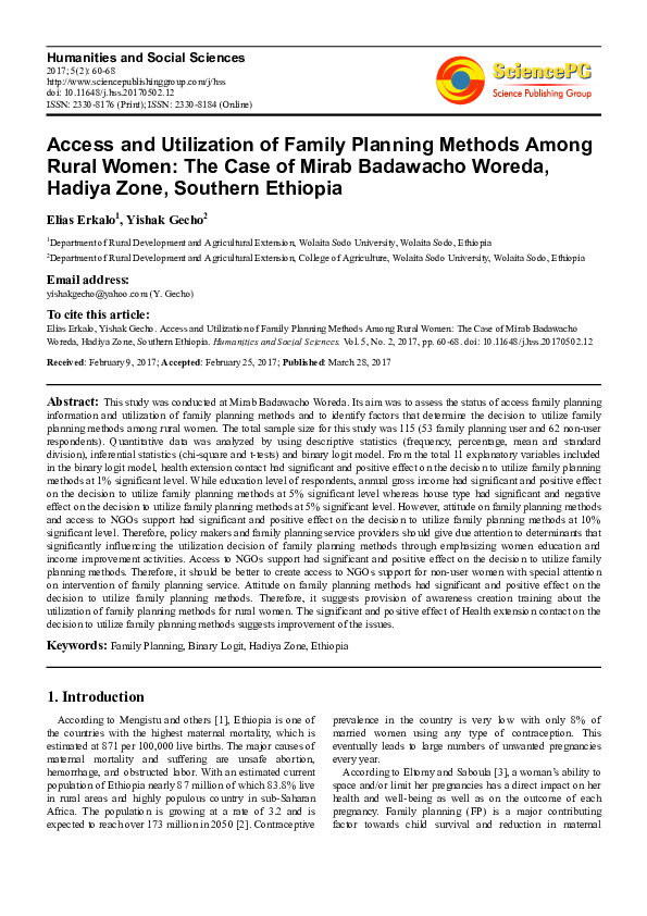 (PDF) Access and Utilization of Family Planning Methods Among Rural ...