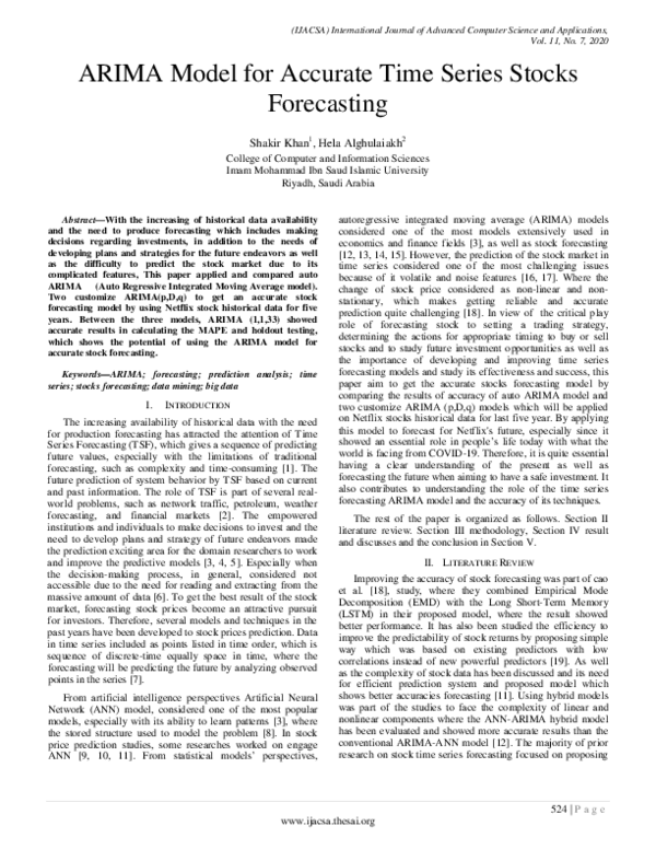 (PDF) ARIMA Model for Accurate Time Series Stocks Forecasting
