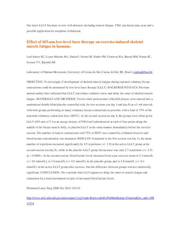 (PDF) Effect of 655-nm Low-Level Laser Therapy on Exercise-Induced ...