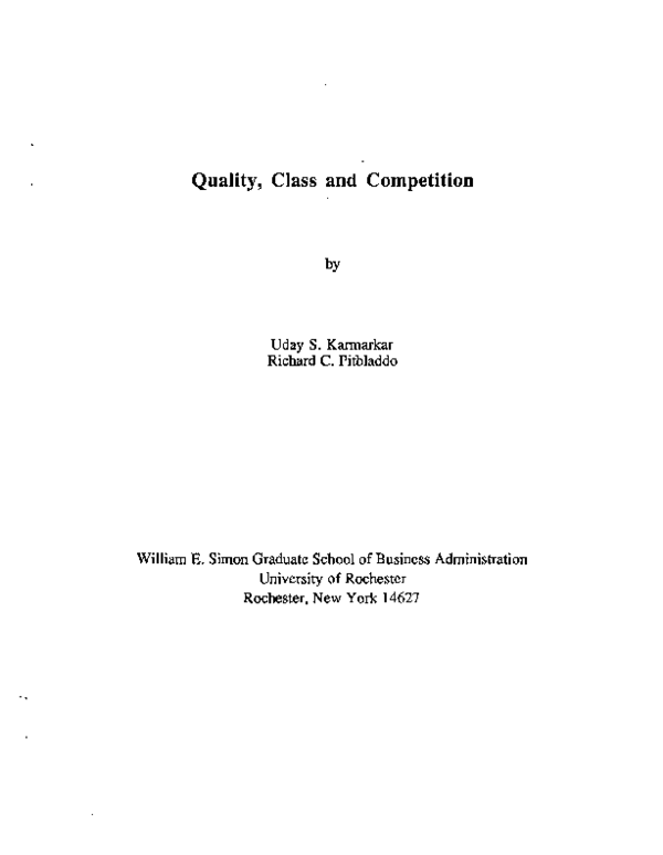 (PDF) Quality, Class, and Competition