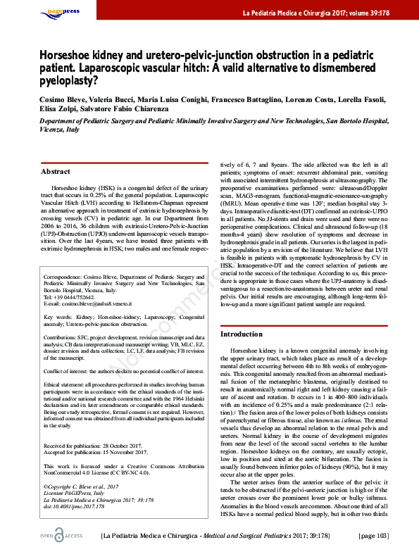 (PDF) Horseshoe kidney and uretero-pelvic-junction obstruction in a ...