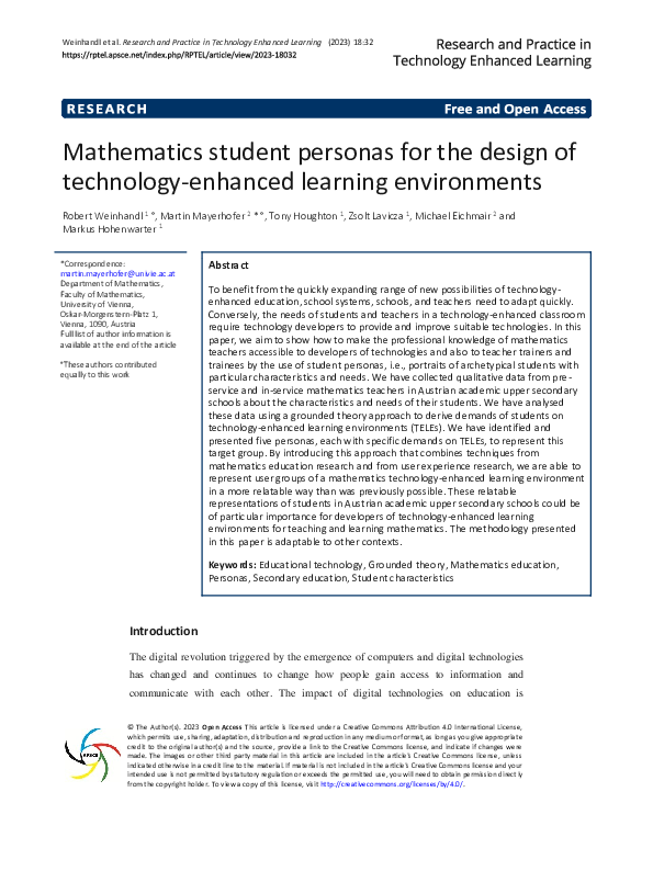 (PDF) Mathematics student personas for the design of technology-enhanced learning environments