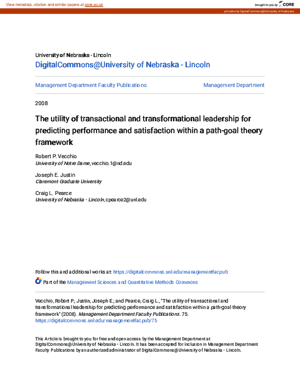 (PDF) The utility of transactional and transformational leadership for ...