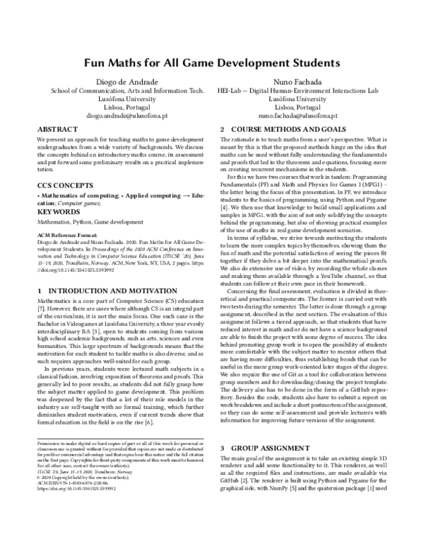 (PDF) Fun Maths for All Game Development Students