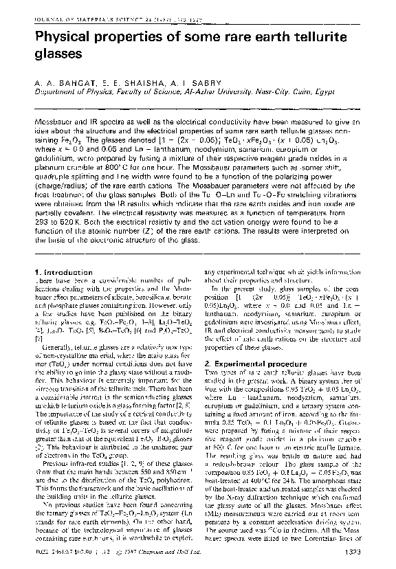 (PDF) Physical properties of some rare earth tellurite glasses