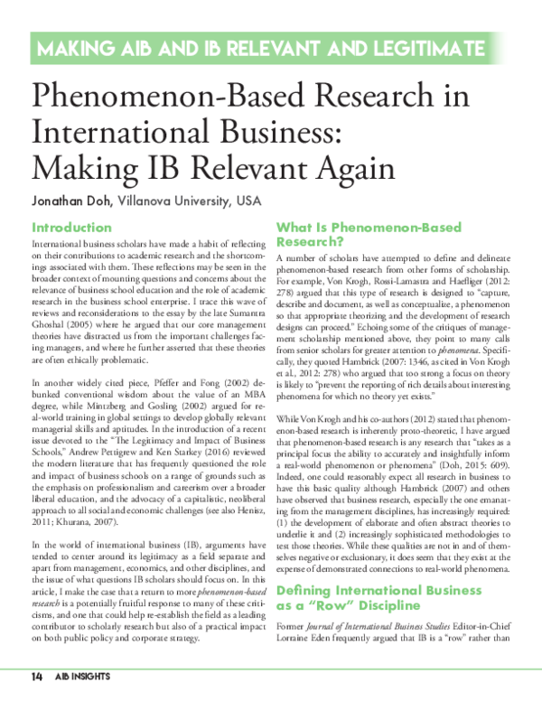 (PDF) Phenomenon-Based Research in International Business: Making IB ...