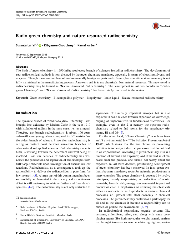 (PDF) Radio-green chemistry and nature resourced radiochemistry
