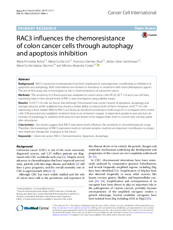 (PDF) RAC3 influences the chemoresistance of colon cancer cells through ...