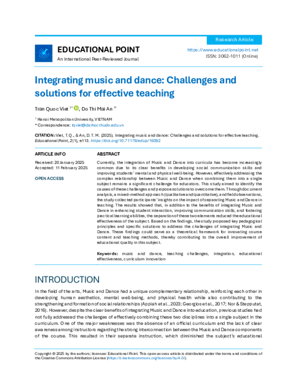(PDF) Integrating music and dance: Challenges and solutions for ...