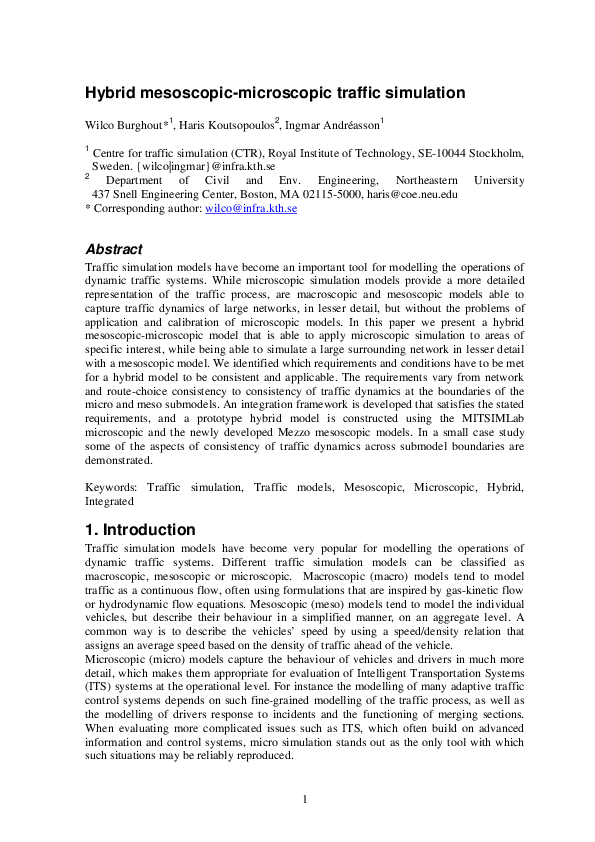 (PDF) Hybrid Mesoscopic–Microscopic Traffic Simulation