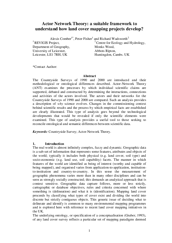 (PDF) Actor–network theory: a suitable framework to understand how land ...