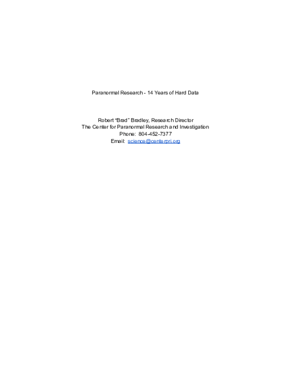 (PDF) Paranormal Research -14 Years of Hard Data