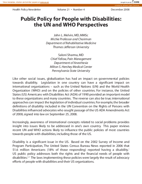 (PDF) Public Policy for People with Disabilities: the UN and WHO ...