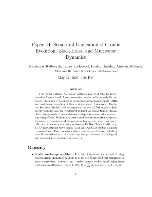 (PDF) Paper III: Structural Unification of Cosmic Evolution, Black ...