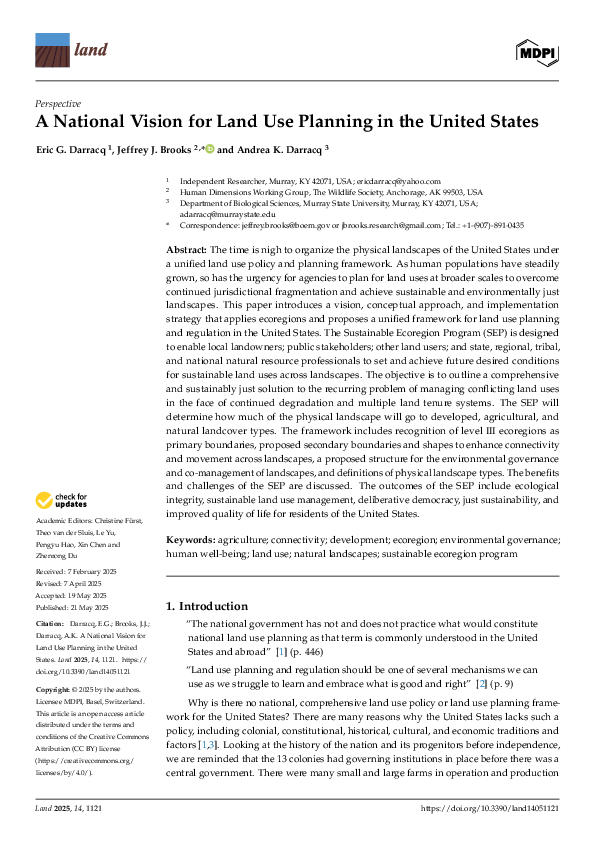 (PDF) A National Vision for Land Use Planning in the United States