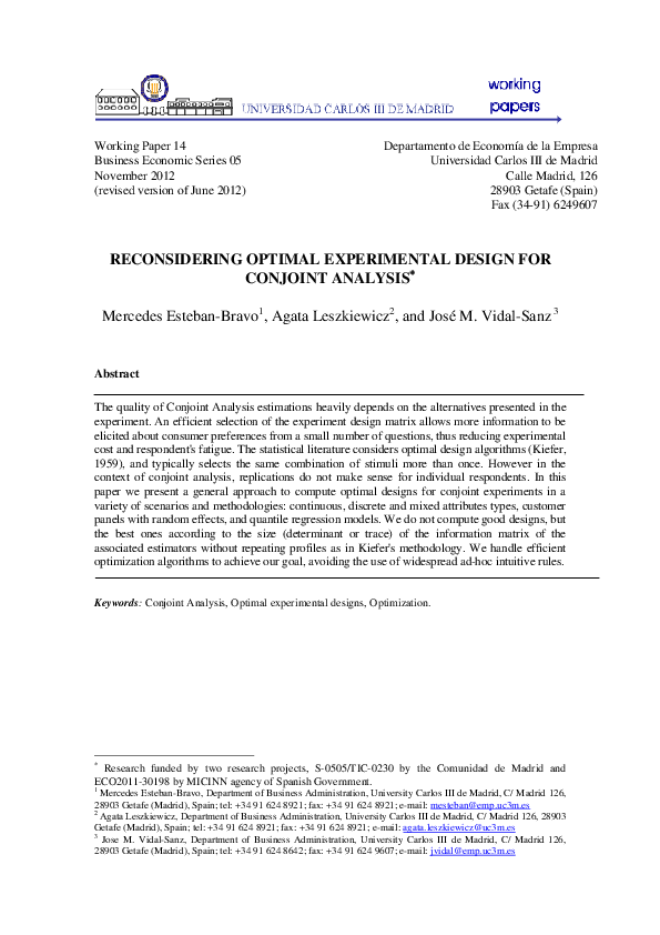 (PDF) Reconsidering optimal experimental design for conjoint analysis