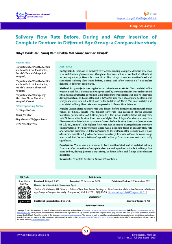 (PDF) Salivary Flow Rate Before, During and After Insertion of Complete ...