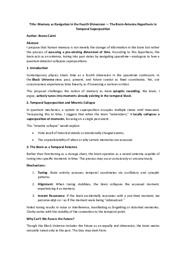 (PDF) Memory as Navigation in the Fourth Dimension -The Brain-Antenna ...