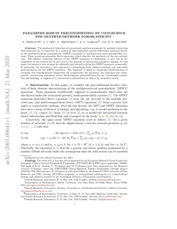 (PDF) Parameter Robust Preconditioning by Congruence for Multiple-Network Poroelasticity