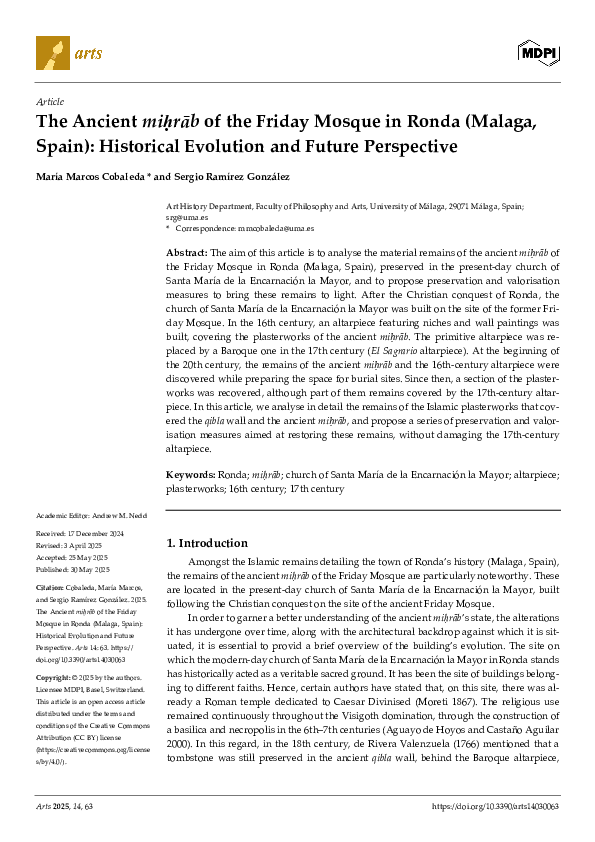 (PDF) “The Ancient miḥrāb of the Friday Mosque in Ronda (Malaga, Spain ...