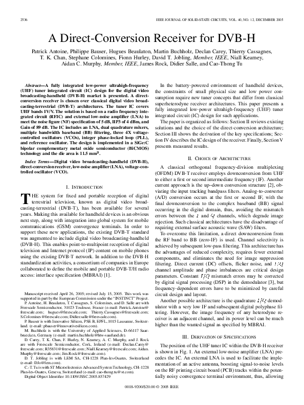 (PDF) A direct-conversion receiver for DVB-H
