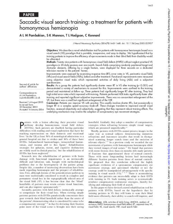 (PDF) Saccadic visual search training: a treatment for patients with ...