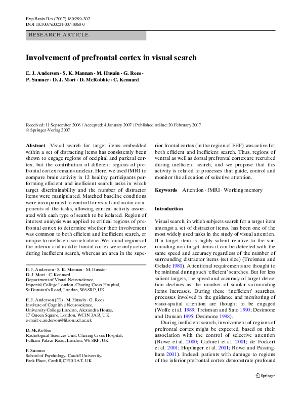 (PDF) Involvement of prefrontal cortex in visual search