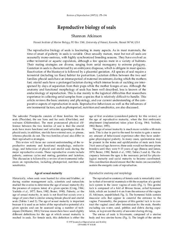 (PDF) Reproductive biology of seals