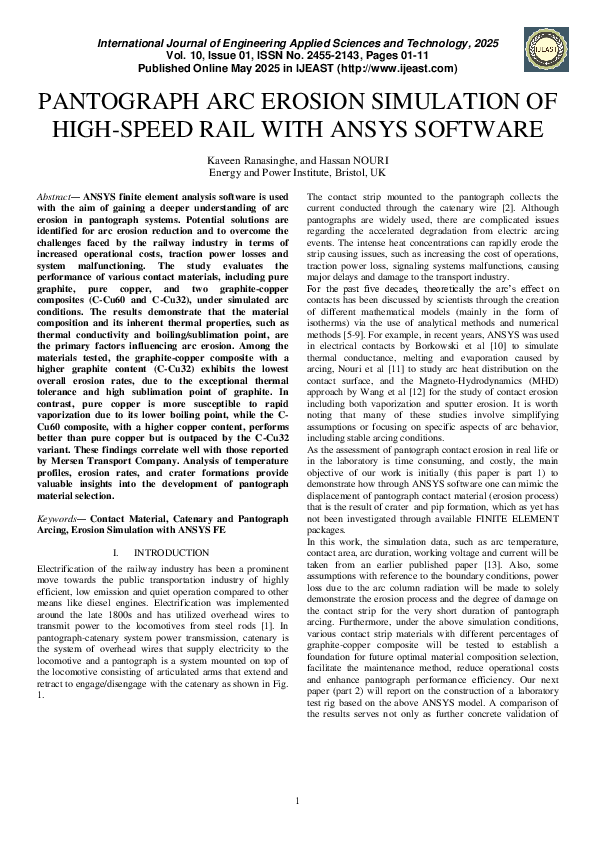 (PDF) PANTOGRAPH ARC EROSION SIMULATION OF HIGH-SPEED RAIL WITH ANSYS ...