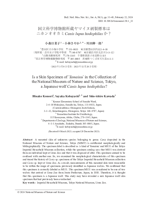 (PDF) Is a Skin Specimen of ‘Yamainu’ in the Collection of the National ...