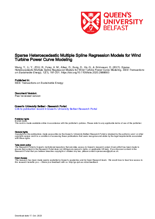 (PDF) Sparse Heteroscedastic Multiple Spline Regression Models for Wind Turbine Power Curve Modeling