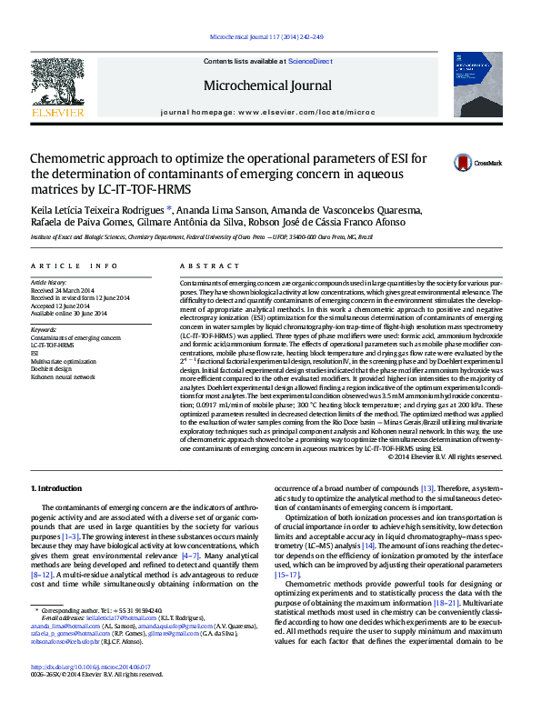 (PDF) Chemometric approach to optimize the operational parameters of ...