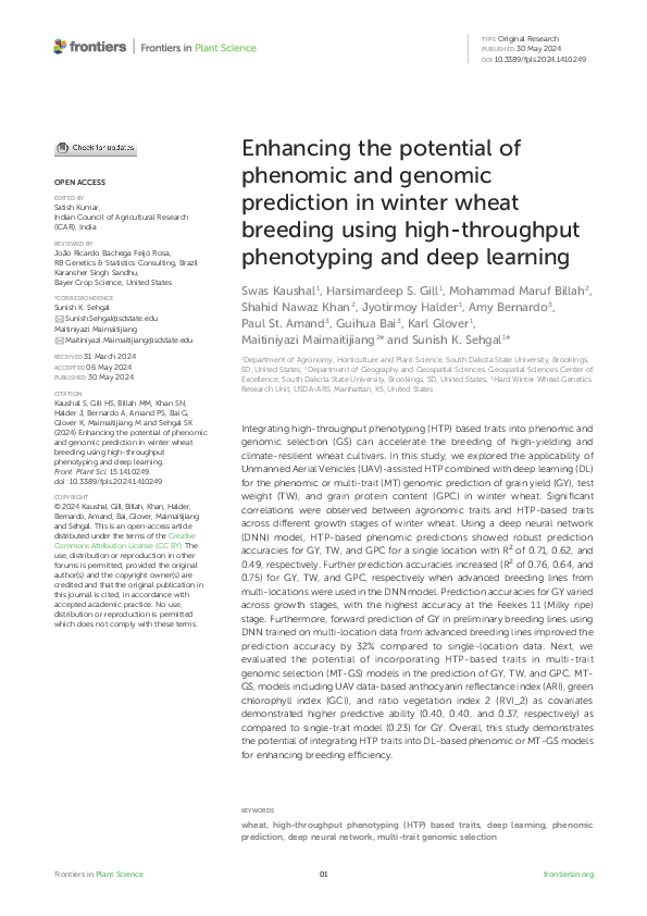 Pdf Enhancing The Potential Of Phenomic And Genomic Prediction In Winter Wheat Breeding Using