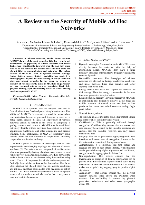 (PDF) A Review on the Security of Mobile Ad Hoc Networks
