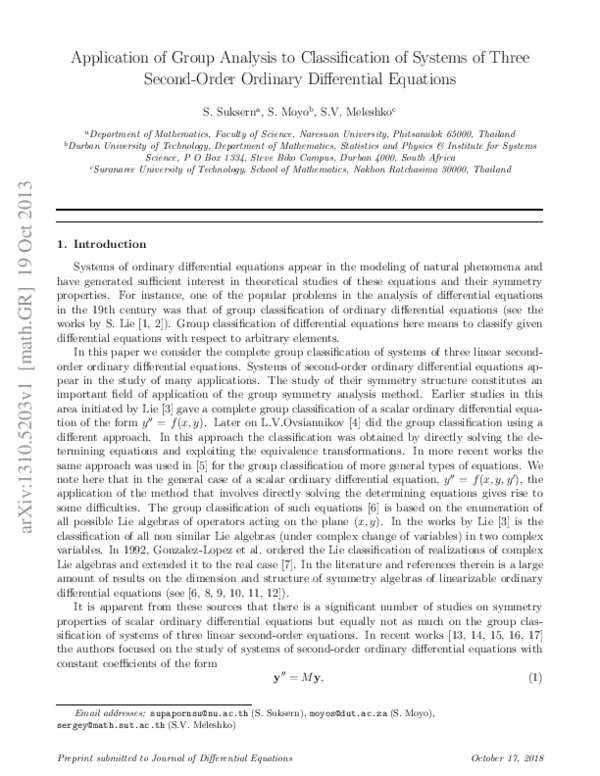 (PDF) Application of group analysis to classification of systems of three second‐order ordinary ...