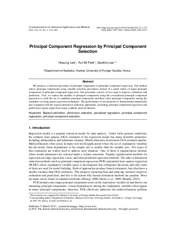 (PDF) Principal Component Regression by Principal Component Selection