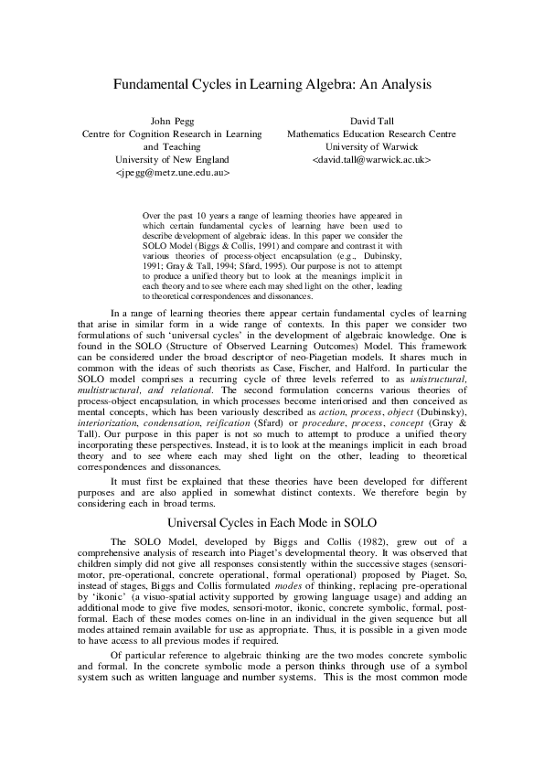 (PDF) Fundamental cycles in learning algebra: An analysis