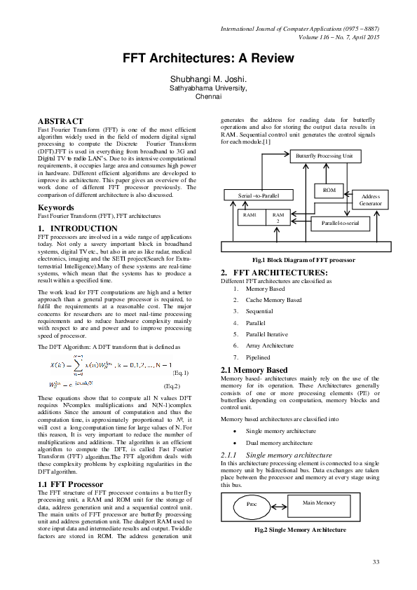 (PDF) FFT Architectures: A Review