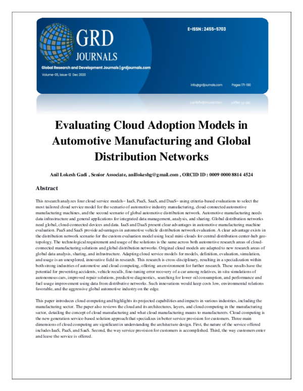 (PDF) Evaluating Cloud Adoption Models in Automotive Manufacturing and ...