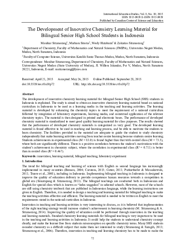 (PDF) The Development of Innovative Chemistry Learning Material for ...